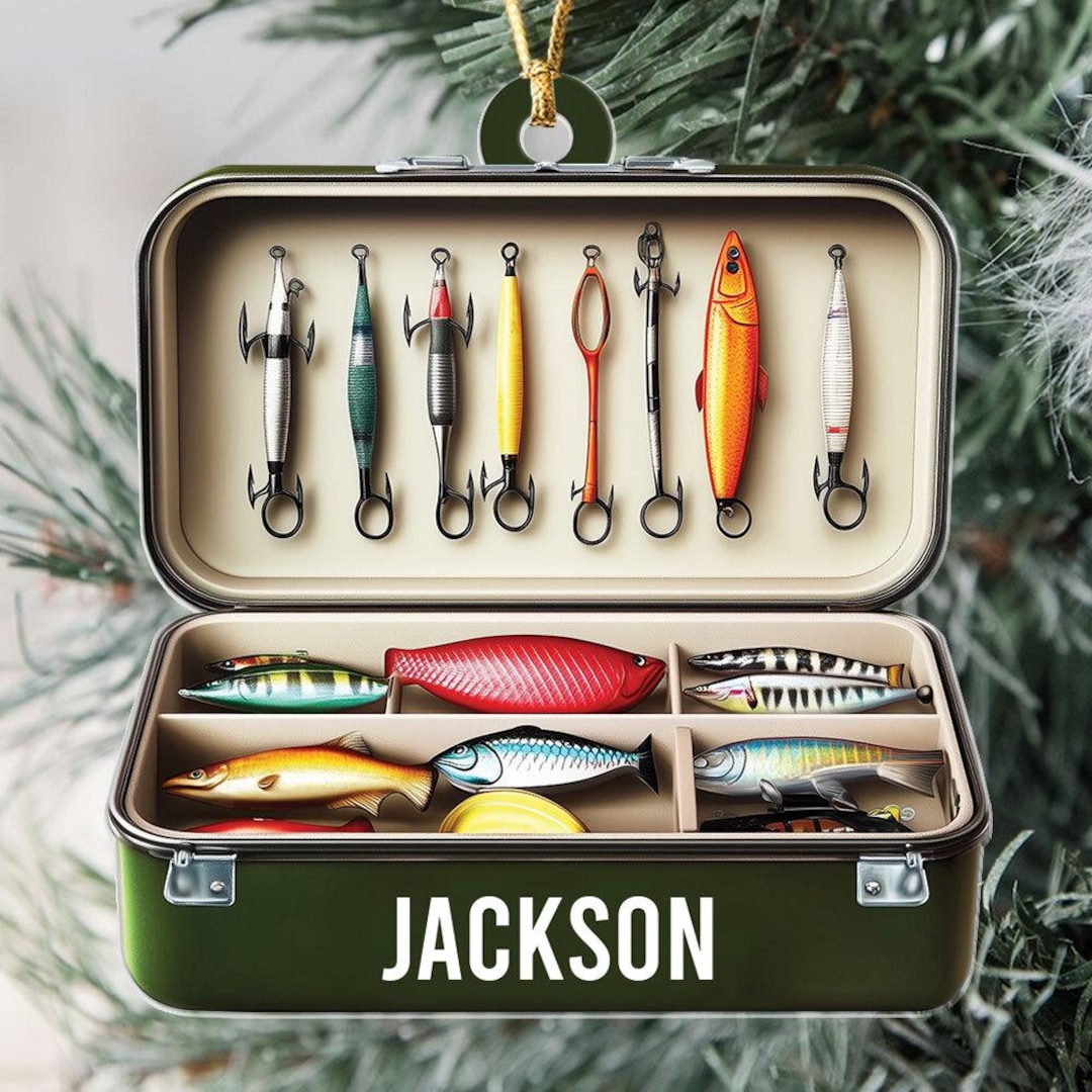 Personalized Fishing Tackle Box Ornament, 2D Flat Ornament, Fishing ...