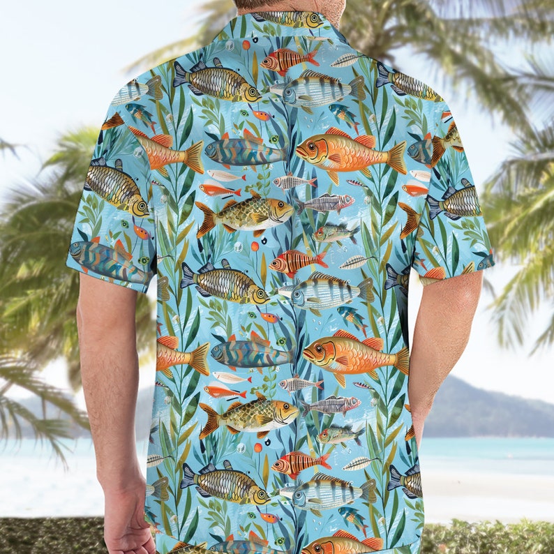 Fish Hawaiian Shirt, Pattern Fishing Hawaiian Shirt, Fishing Lover ...