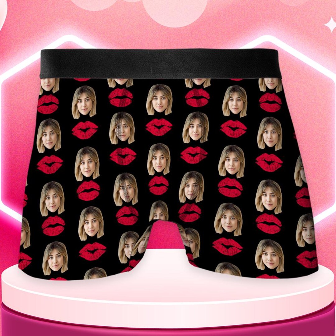 Personalized Face Photo Boxers, Face Underwear, Lipstick Boxers, Custom ...