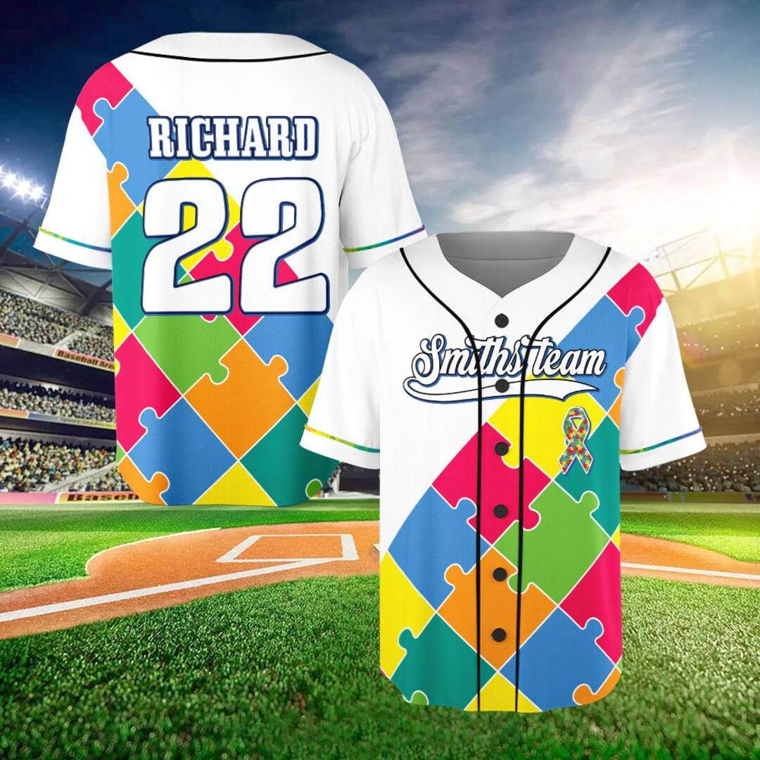 Personalized Autism Baseball Jerseys, Custom Name Puzzle Autism Shirt ...