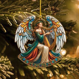 Angel With Harp Printed & Cut-out Acrylic Ornament, Gift for Jesus ...