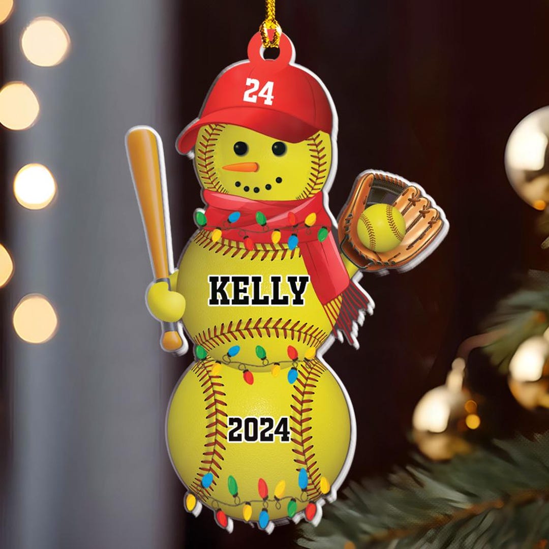 Softball Ornament, 2D Flat, Personalized Softball Christmas Ornament ...