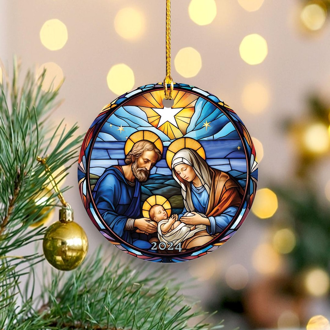 Jesus Family Nativity Circle Ceramic Ornament, Holiday Ornament ...