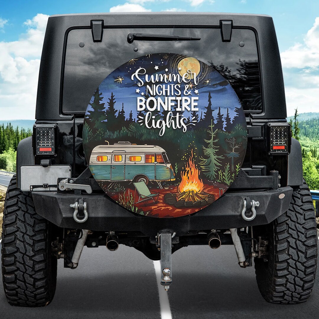 Campfire Camper Spare Tire Cover, Summer Nights & Bonfire Lights ...