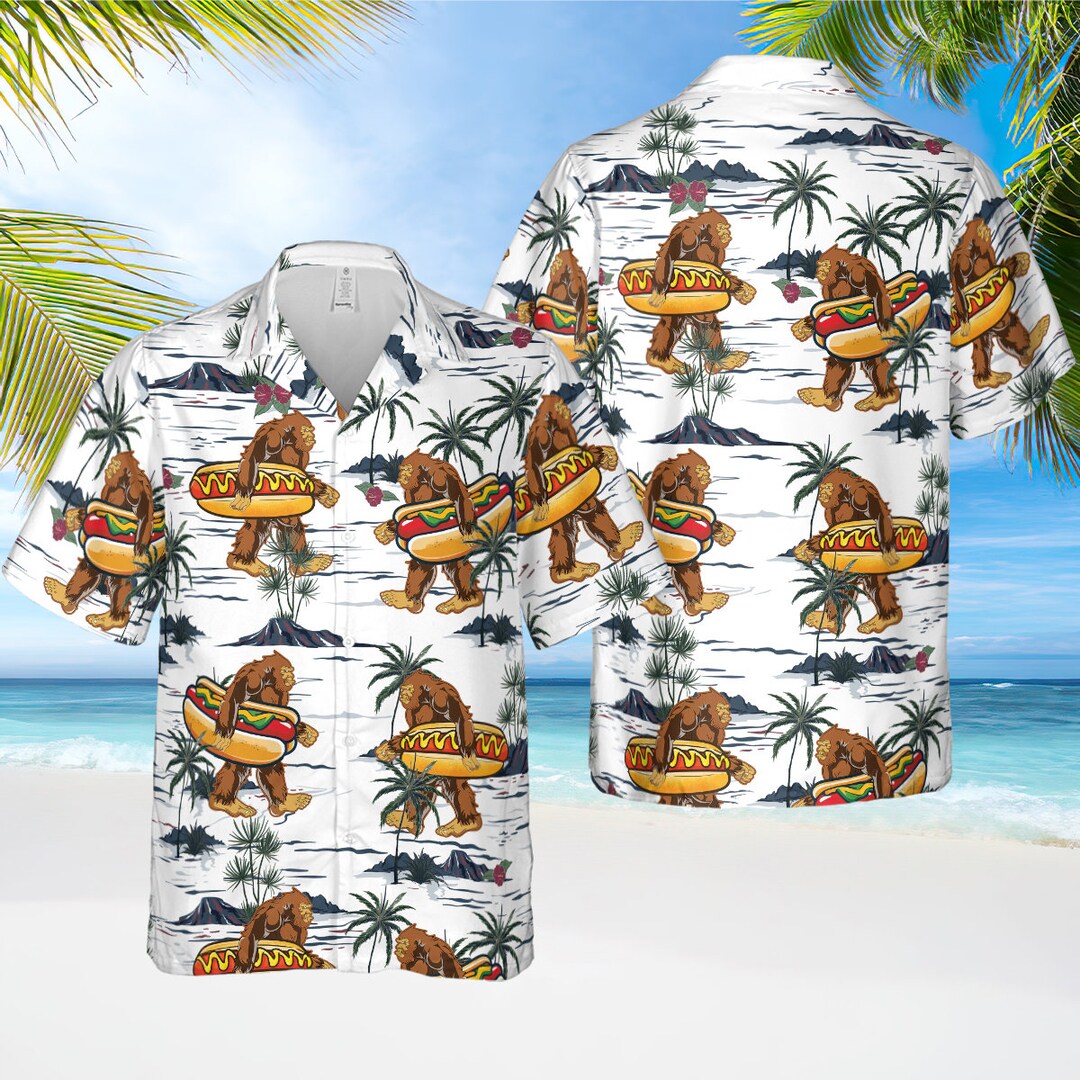Bigfoot Hot Dog Hawaiian Shirts for Men Women, Tropical Summer Aloha ...