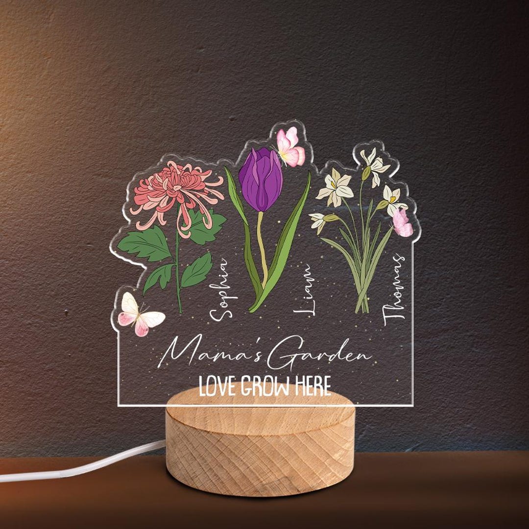 Personalized Mom's Garden Night Light, Custom Flower Led Night Light ...