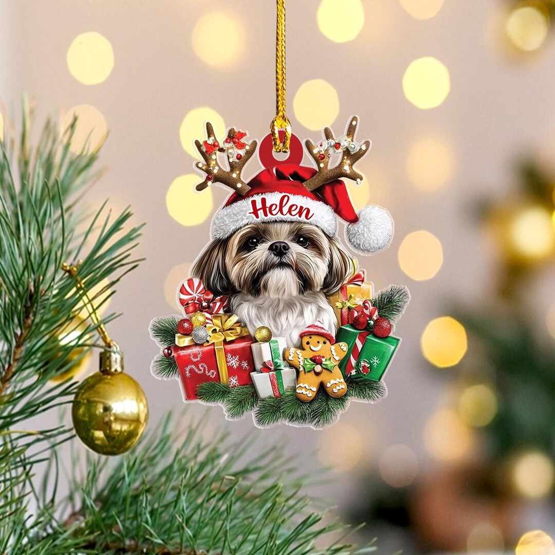 Personalized Shih Tzu Christmas Ornament 2d Flat, Dog Christmas ...