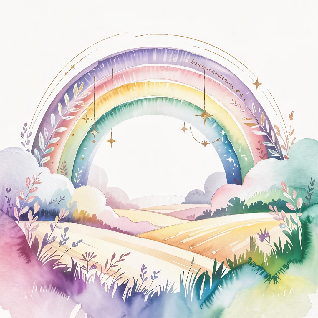 Boho Watercolor Rainbow PNG | Pastel Landscape Clipart | Nursery Wall ...