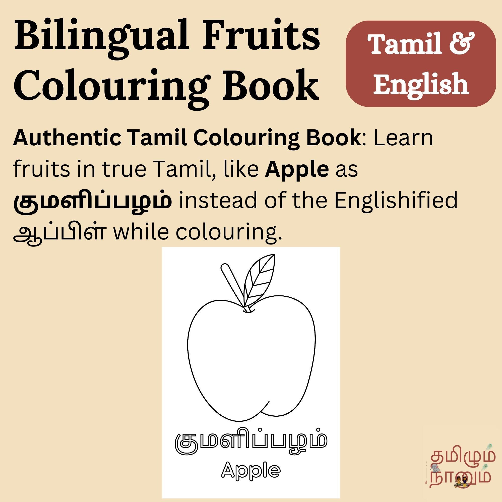 Bilingual Fruits Colouring/coloring Book Tamil & English for Preschool ...