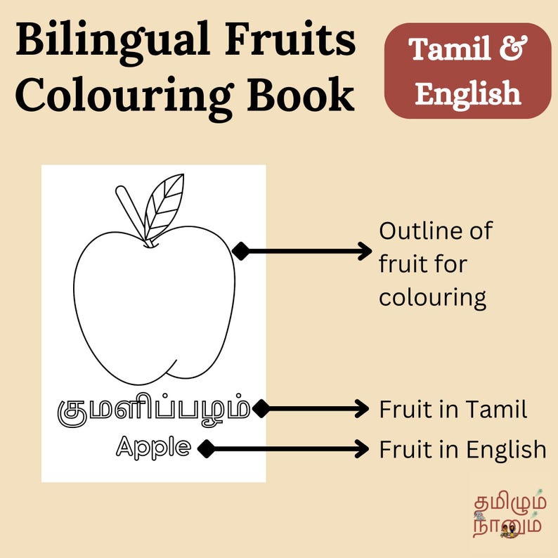 Bilingual Fruits Colouring/coloring Book Tamil & English for Preschool ...