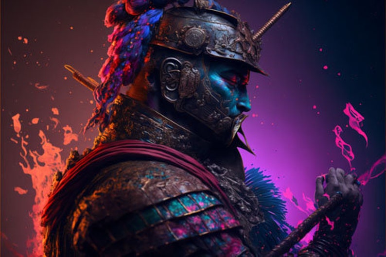 Fantasy RGB Samurai 2 Digital Art Print AI Generated Wall - Etsy