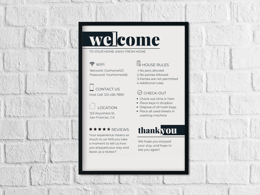 Airbnb Welcome Sign Modern Airbnb Printable Airbnb Sign Vacation Rental ...