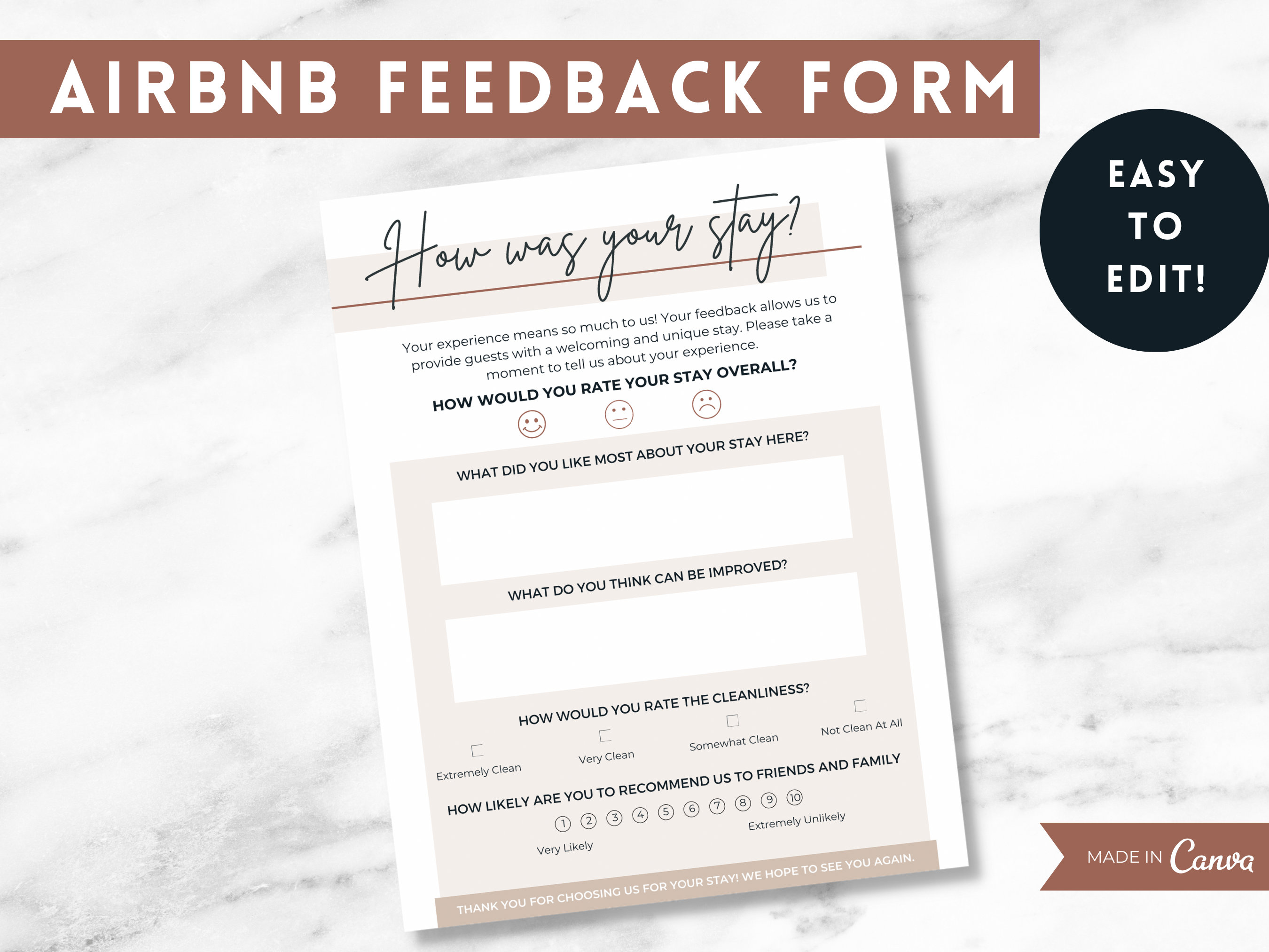 Airbnb Guest Feedback Form for Vacation Rental, Feedback Form, Guest ...