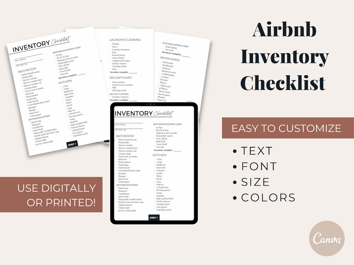 Airbnb Inventory Checklist Template | Airbnb Host Checklist | Vacation ...