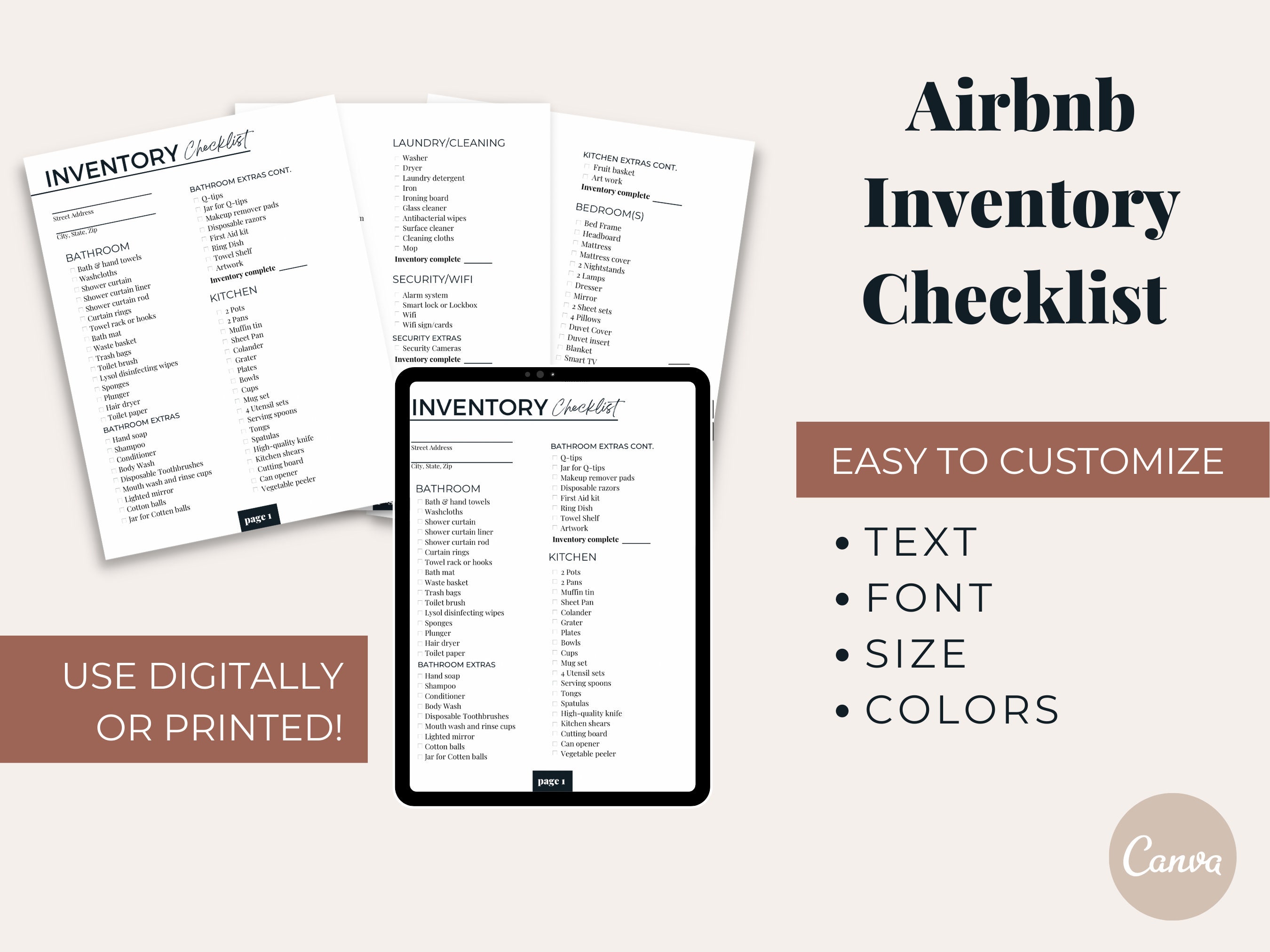 Airbnb Inventory Checklist Template | Airbnb Host Checklist | Vacation ...