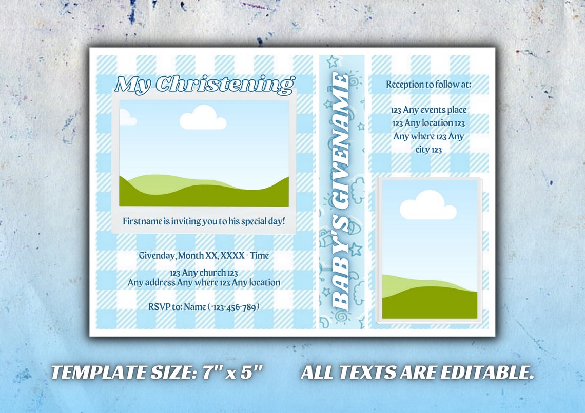 Baby Boy Christening Invitation Template Baptism Baptismal - Etsy