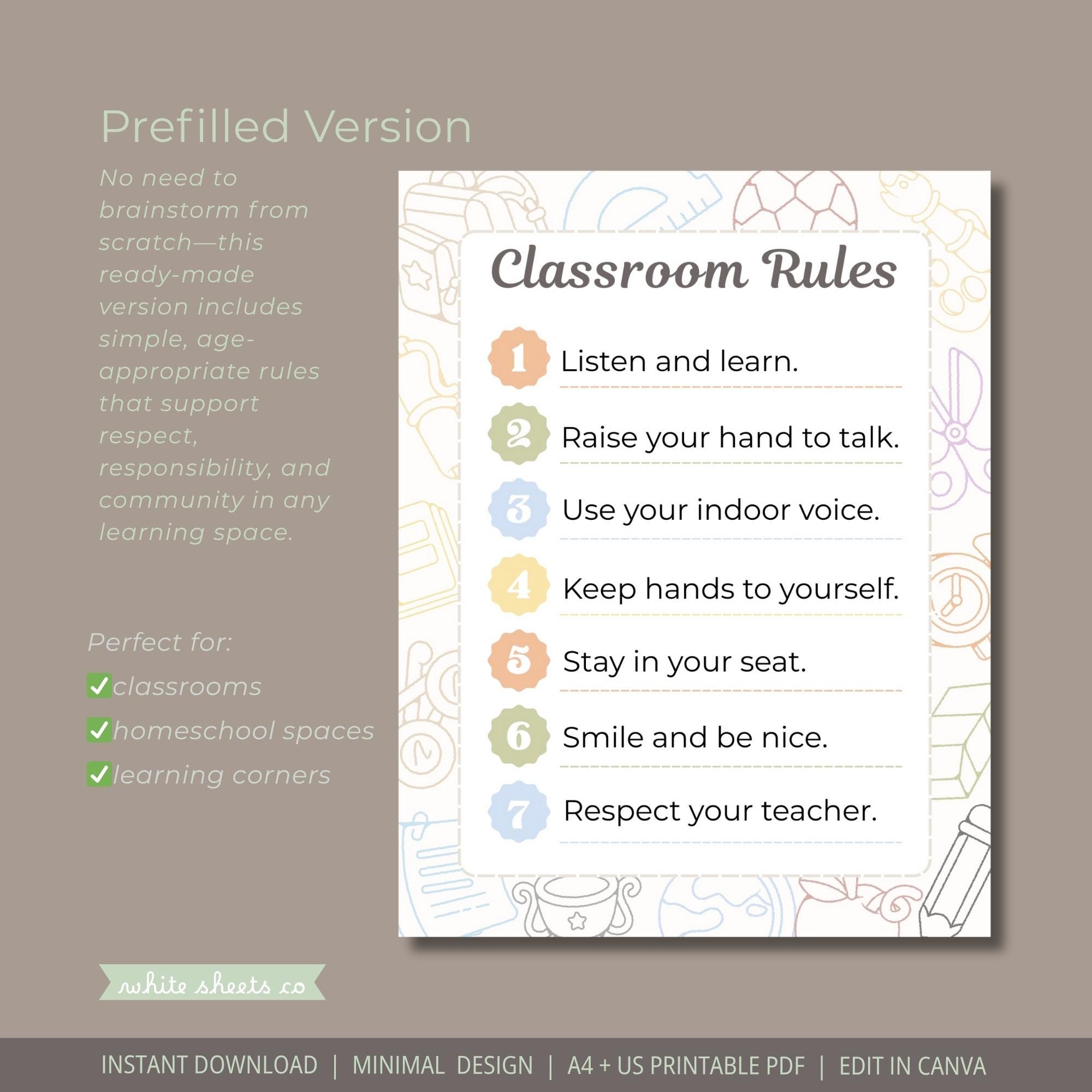 Editable Classroom Rules Poster: Printable Template for Teachers (PDF ...