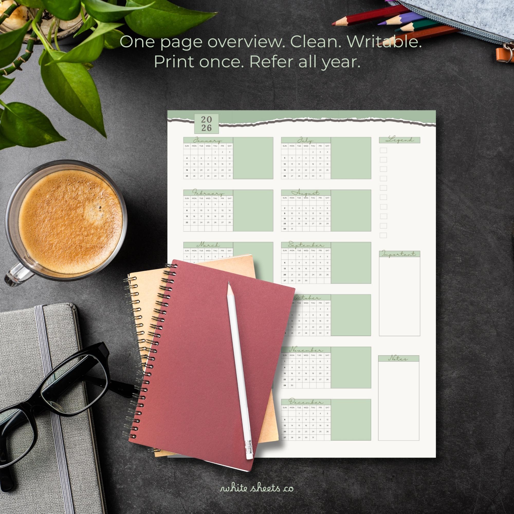 2026 Minimalist Calendar: Sage Green One-page Planner (printable PDF ...