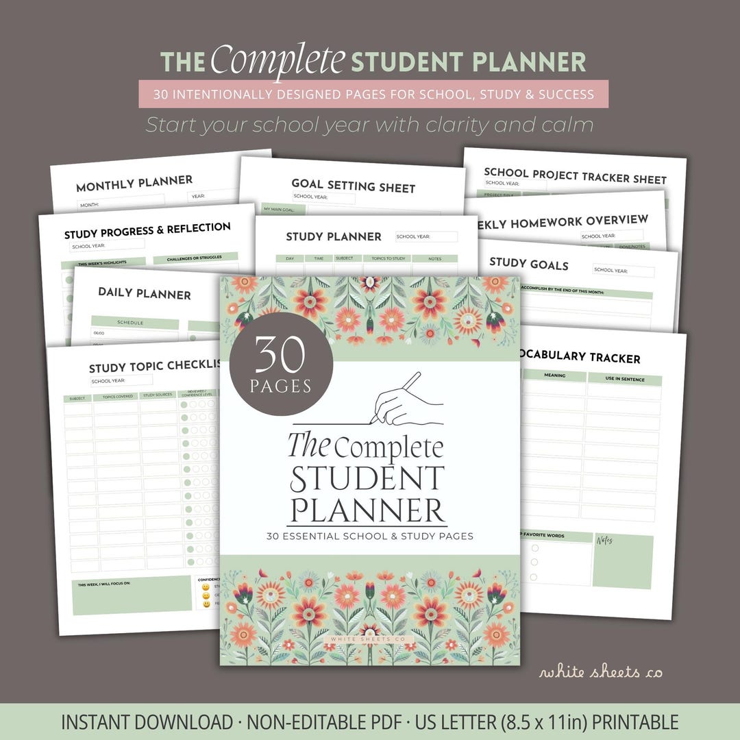 Student Planner PDF: Printable Academic Organizer for Teens ...