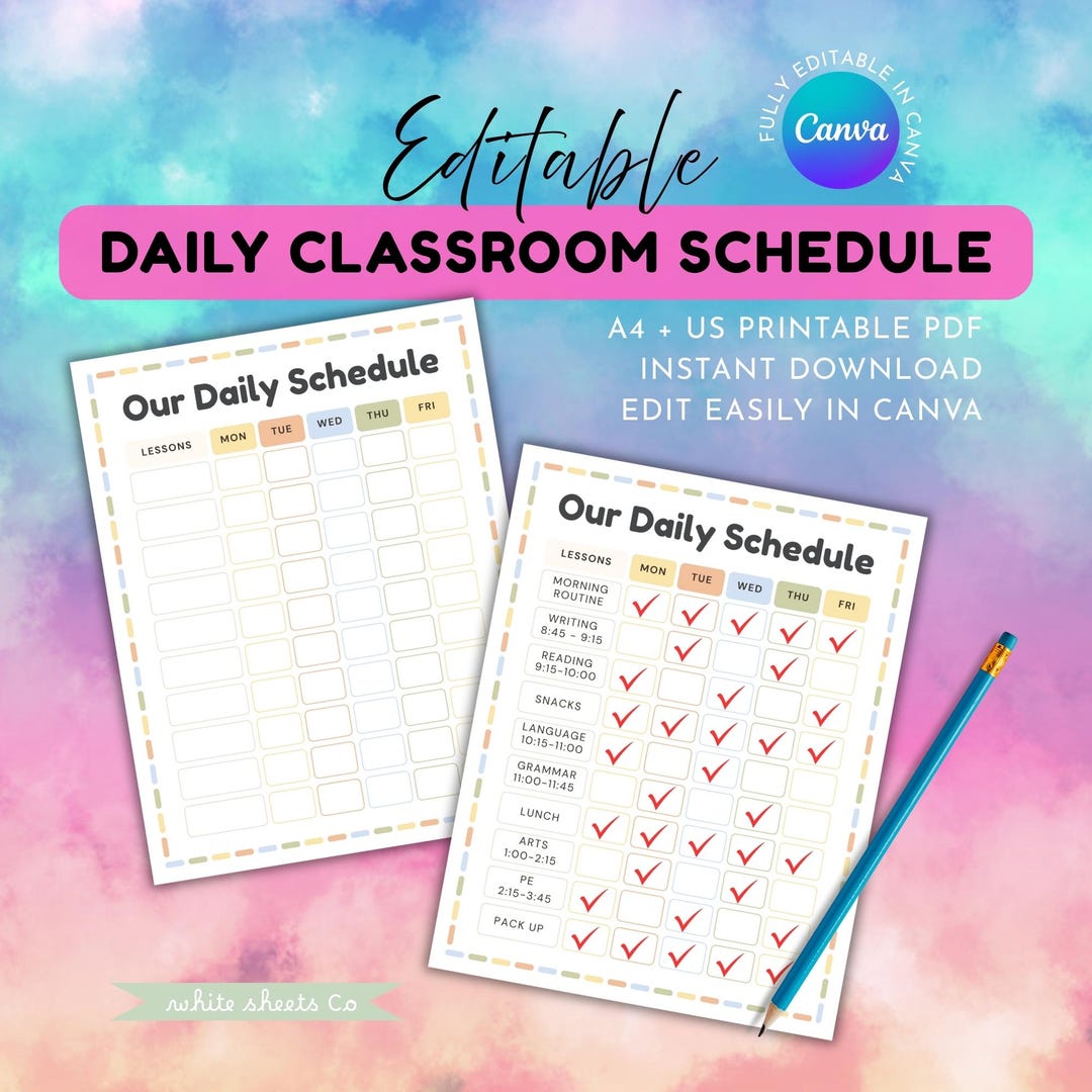 Printable Editable Daily Class Schedule | Student Planner for School ...