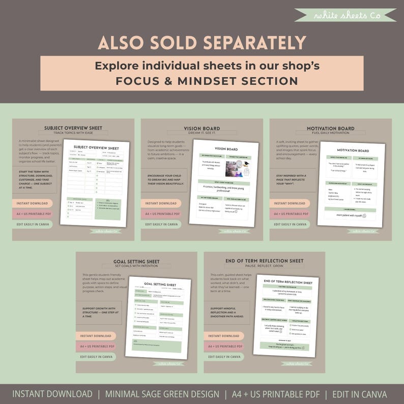 Growth Mindset Student Planner Bundle: Vision Board, Goal Setting ...