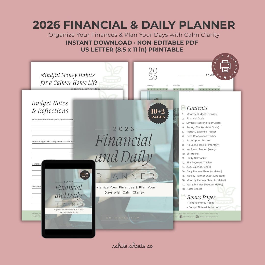 2026 Financial Planner Printable: Budget, Expense, Savings Trackers ...
