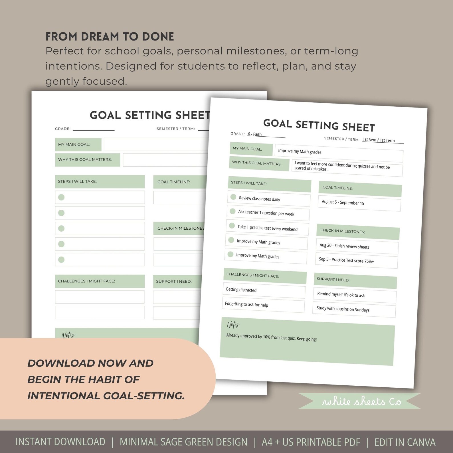 Student Goal Setting Sheet: Academic Planner, Canva Editable PDF - Etsy