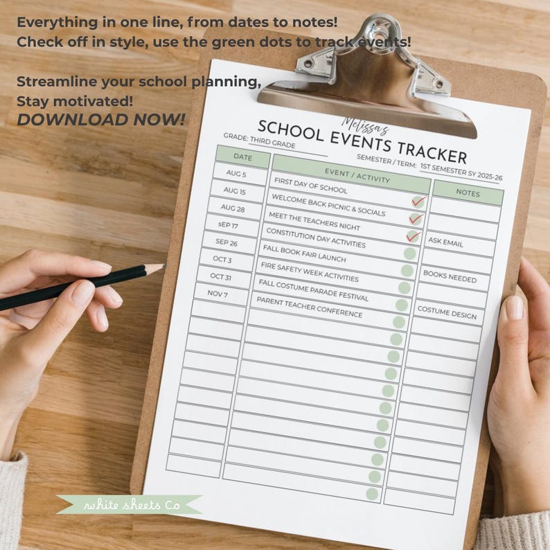 School Events Tracker: Printable Checklist, Editable in Canva (PDF) - Etsy