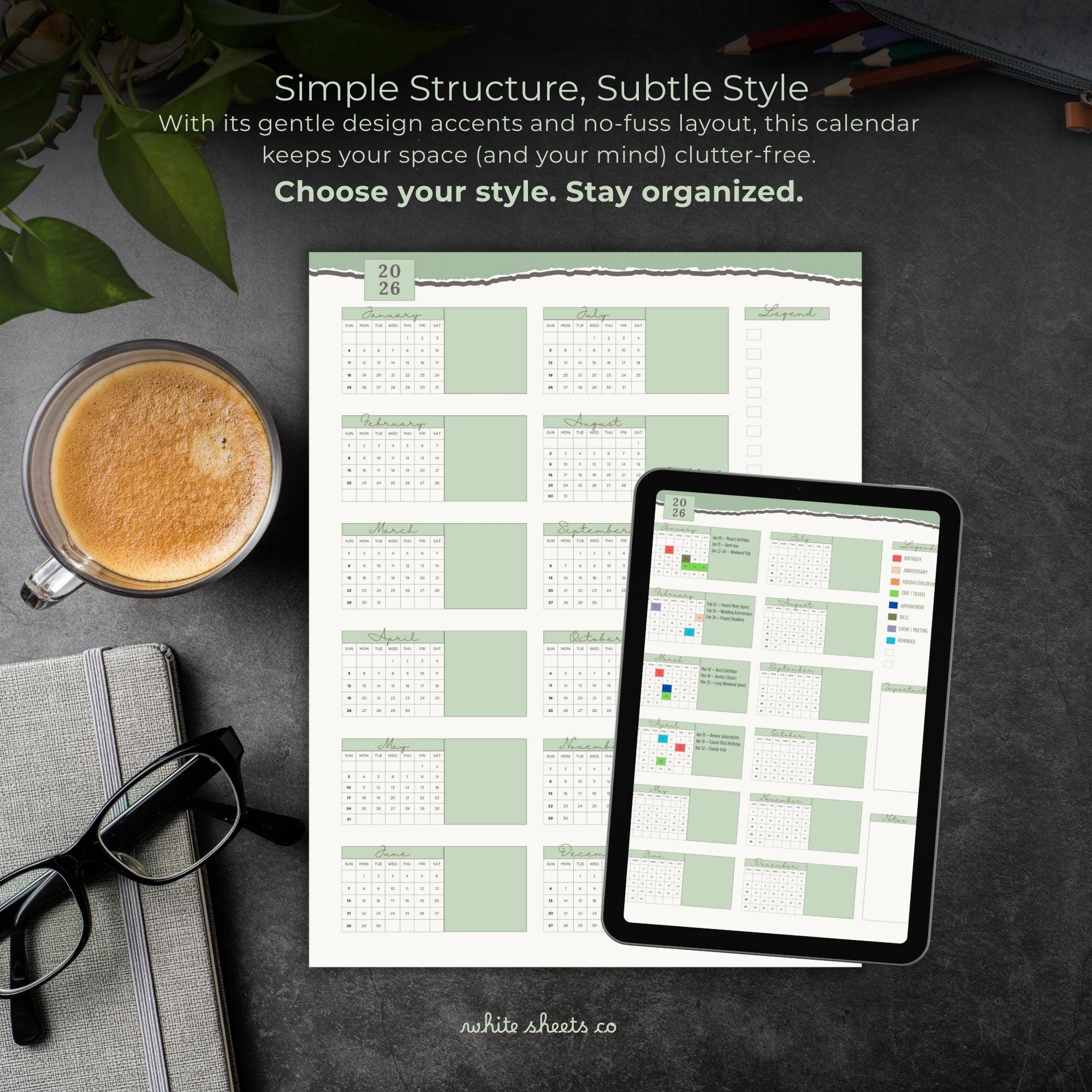 2026 Minimalist Calendar: Sage Green One-page Planner (printable PDF ...