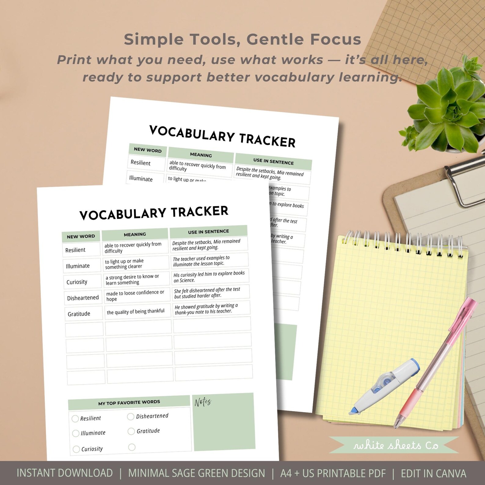 Printable Vocabulary Tracker: Student Word Log Sheet (PDF & Canva ...