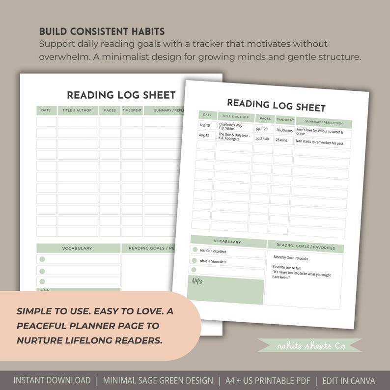 Reading Log Printable: Student Book Tracker, Homeschool Journal ...