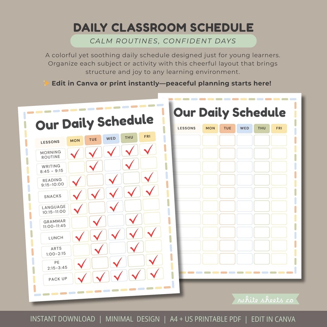 Printable Student Class Schedule: Editable Daily Planner (PDF Download ...