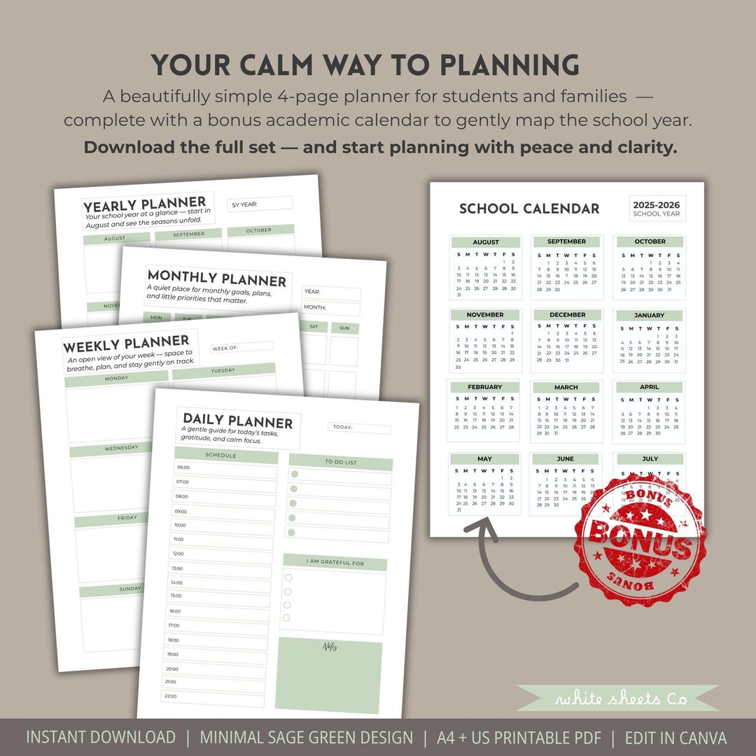 Student Academic Planner Set, 4+1 Bundle, Daily, Weekly, Monthly ...