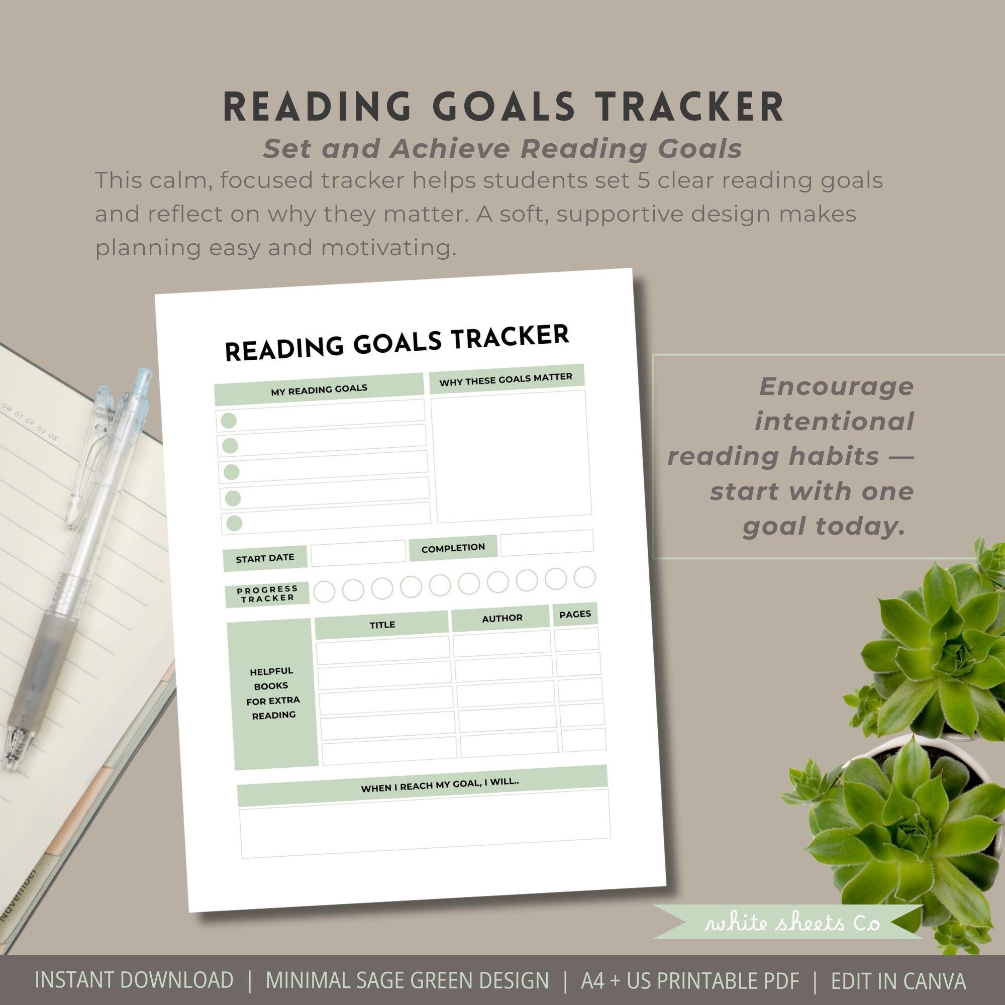 Reading Goals Tracker: Printable Worksheet for Students (PDF Download ...