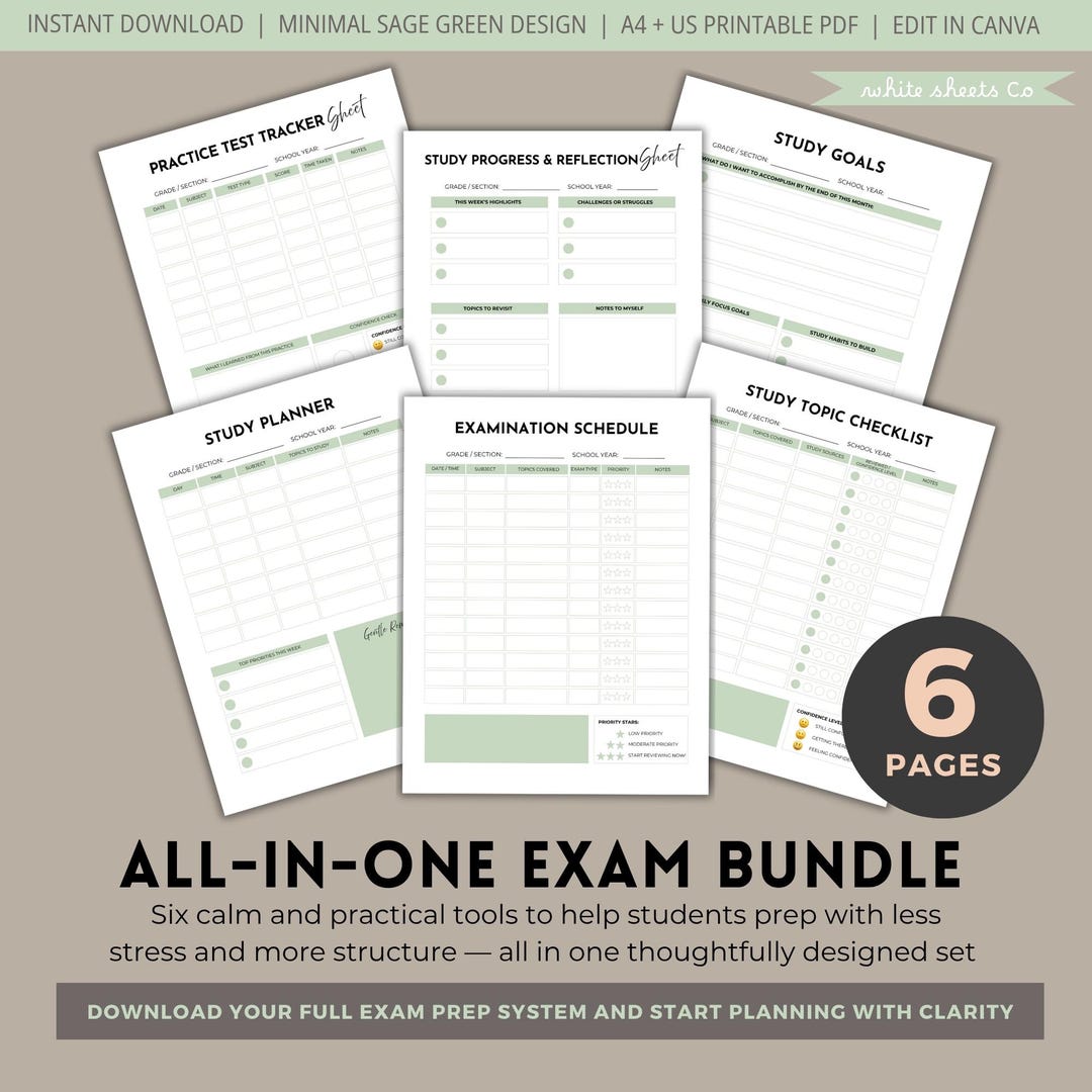Exam Prep Planner Bundle: Study Tracker, Checklist, Goals (editable PDF ...