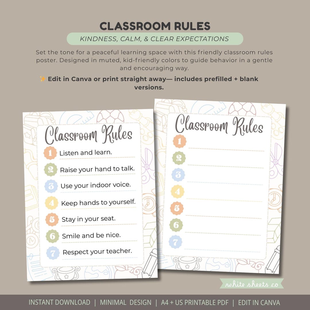 Editable Classroom Rules Poster: Printable Template for Teachers (PDF ...