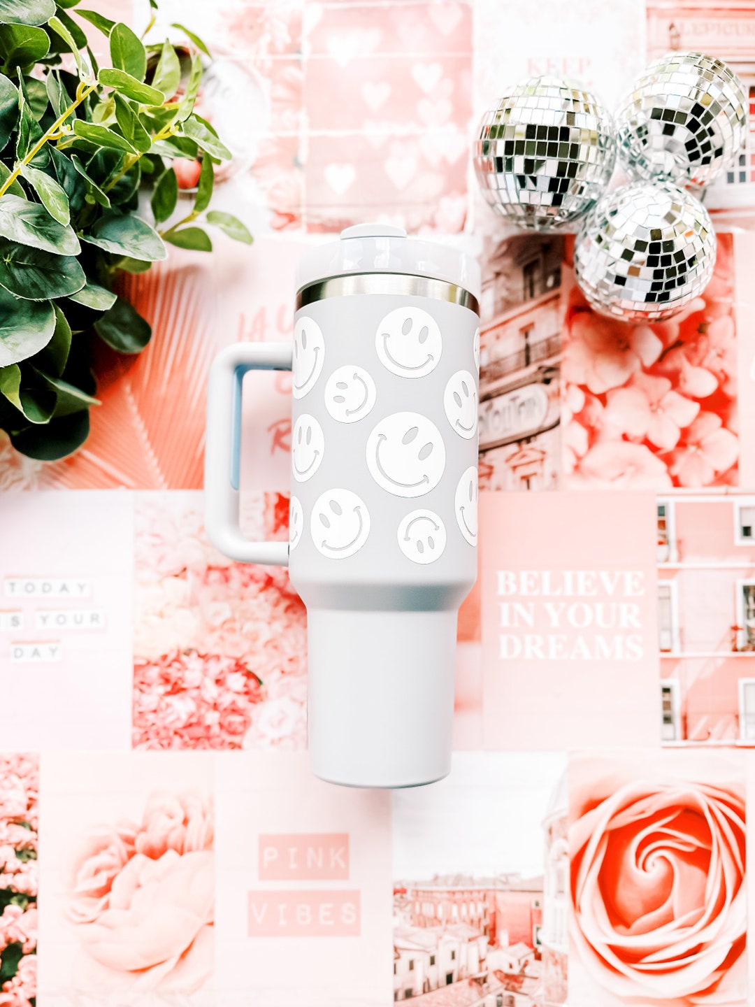 Smiley Face Tumbler || Stanley Tumbler Dupe || 40oz Tumbler || Travel ...