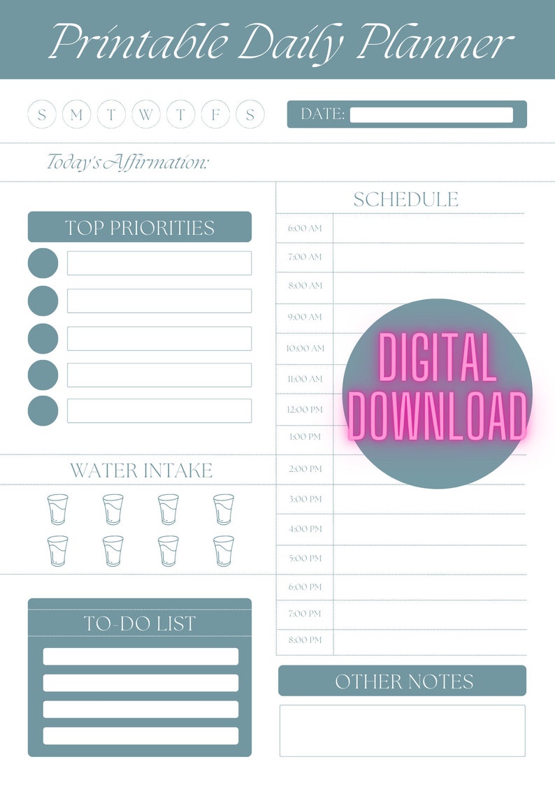 Daily Planner Printable, Digital Planner Ipad, Positive Affirmation ...
