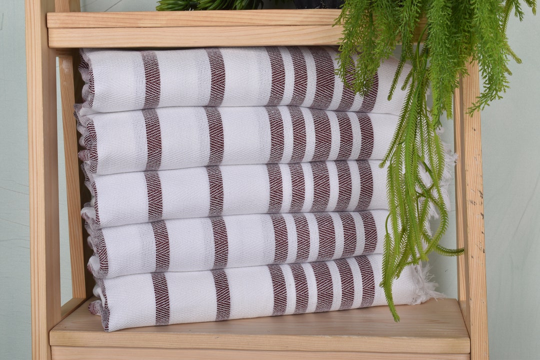 24"x36" Burgundy Cotton Hand Towel, Herringbone Dish Towel, Monogram ...