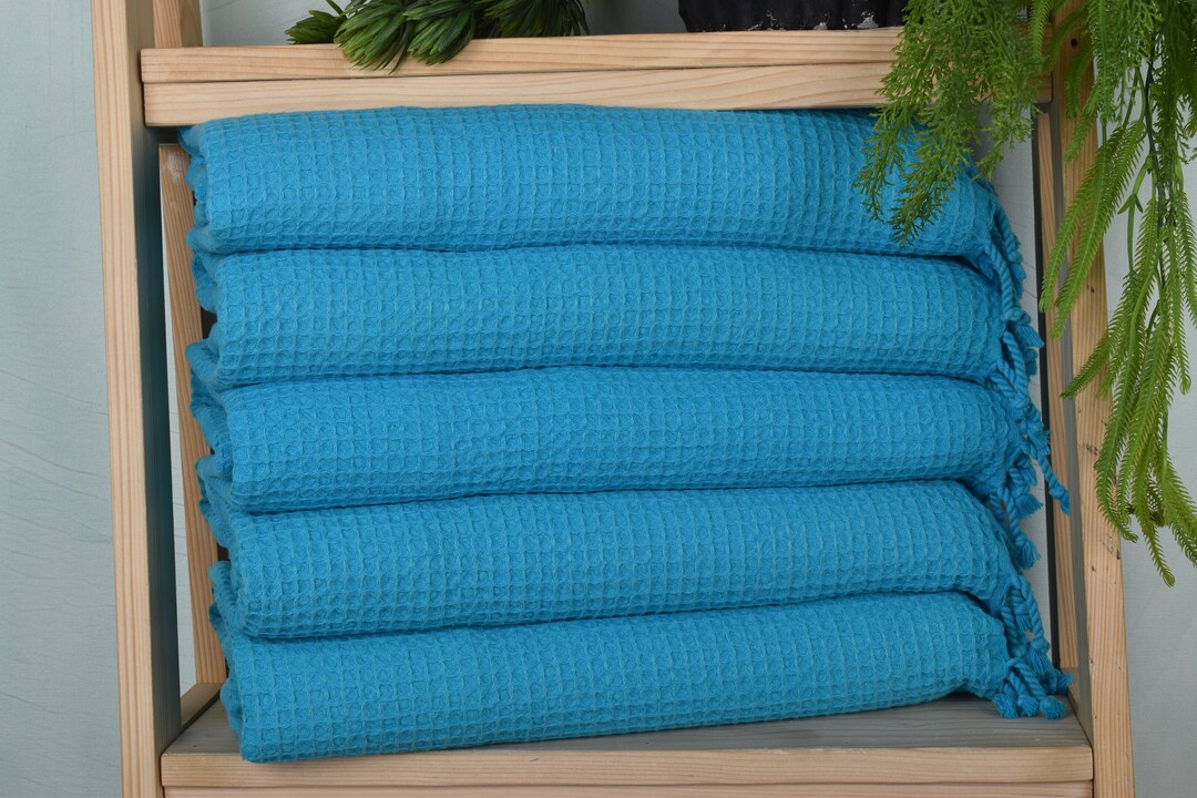 20"x40" Turquoise Cotton Dish Towel, Small Bath Towels, Waffle Hand ...