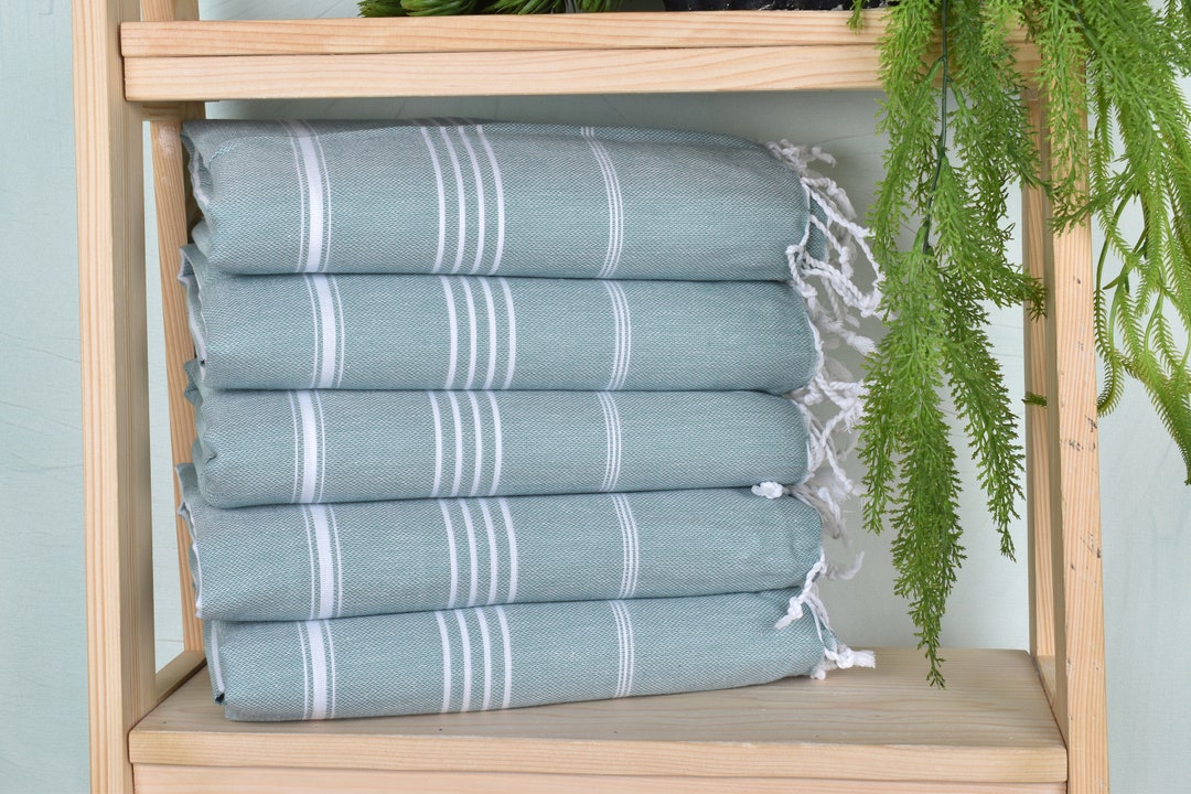 Striped Towel, 40x71 Inches Petrol Green Cotton Towel, Bachelor Gifts ...