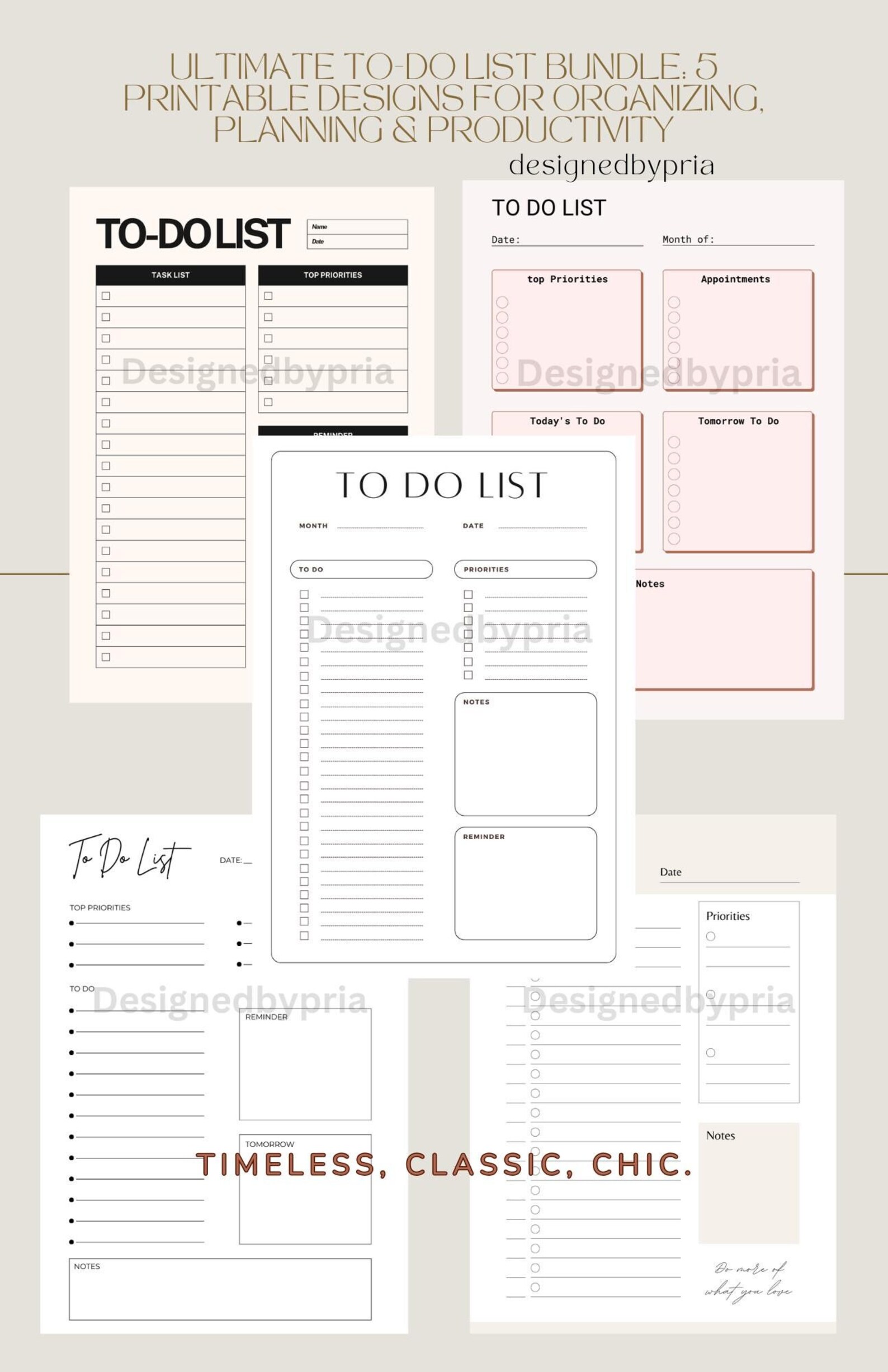 To-do List Printable Bundle: 5 Unique Designs for Daily & Weekly ...