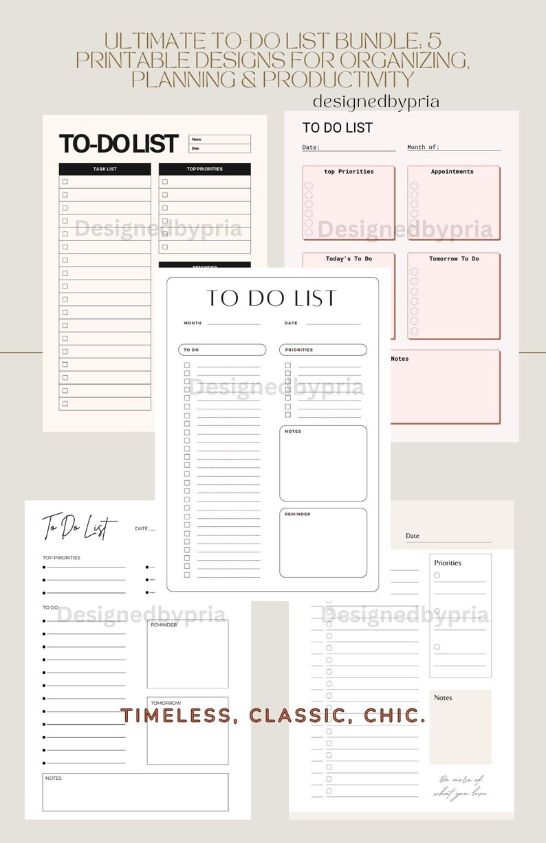 To-do List Printable Bundle: 5 Unique Designs for Daily & Weekly ...