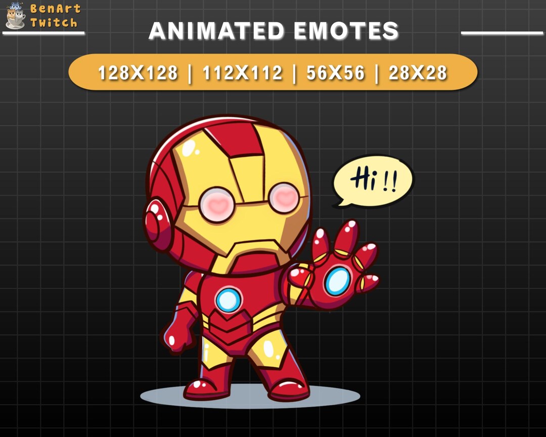 Animated Twitch Emote Iron Man Hello, Cute Chibi Emotes, Kawaii Emote ...