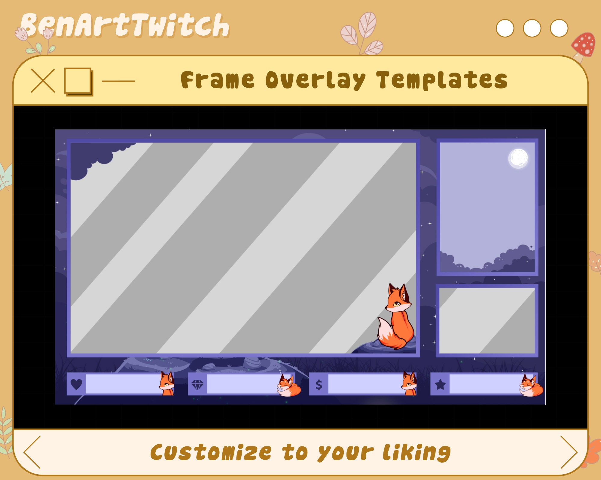 Animated Cute Fox Moon Twitch Overlay Stream Package, Moon Sky Night ...