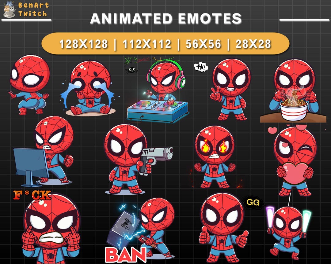 Animated Spider Man Emotes Pack, Chibi Superhero Twitch & Discord ...