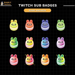 Bunny Macaron Twitch Sub Badges, Bunny Twitch Badges for Streamers ...