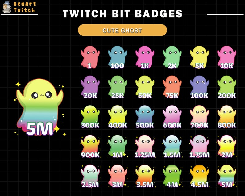 30x Cute Ghost Twitch Bit Badges, Halloween Twitch Bit Badges, Complete ...
