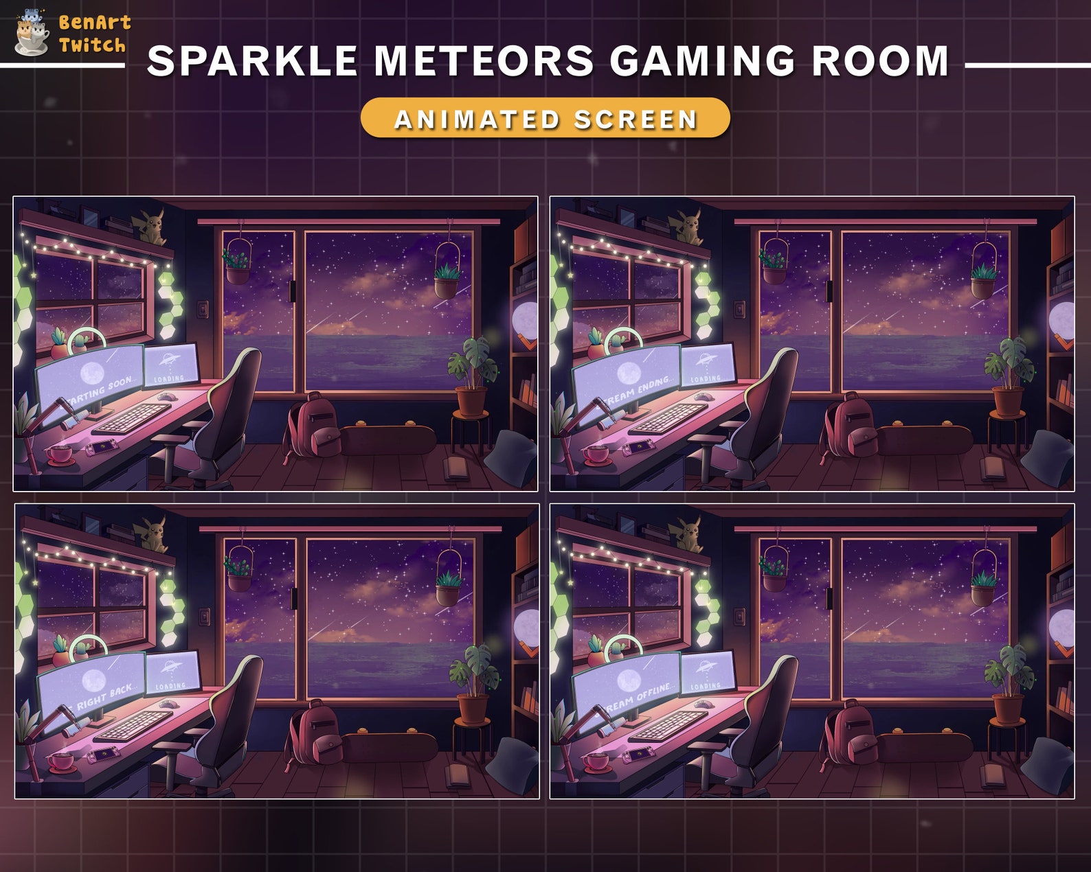 Animated Twitch Screens Cozy PC Room Ocean Beachfront, Lofi Game Room ...