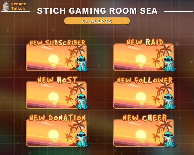 Animated Twitch Pack Game Room Stitch Summer, Cute Stitch Stream ...